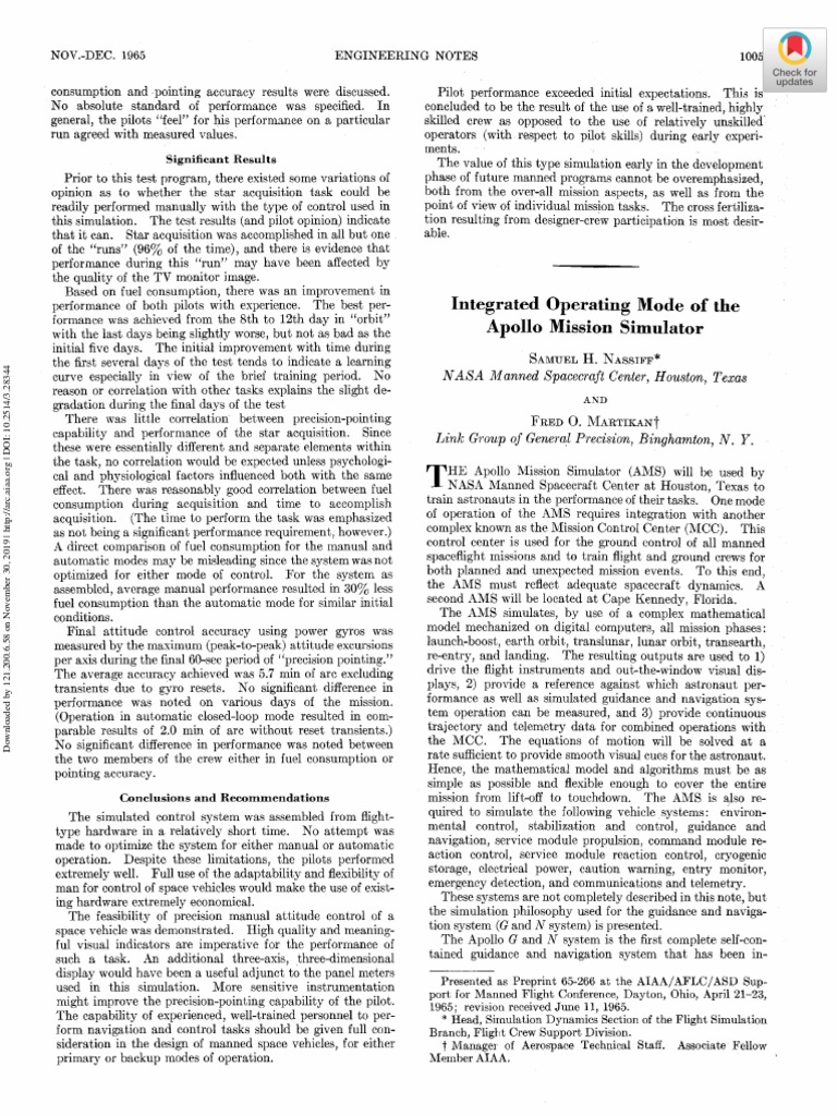 Integrated Operating Mode of The Apollo Mission Simulator | PDF ...