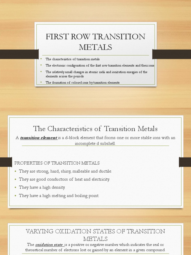 First Row Transition Metals | PDF | Transition Metals | Catalysis