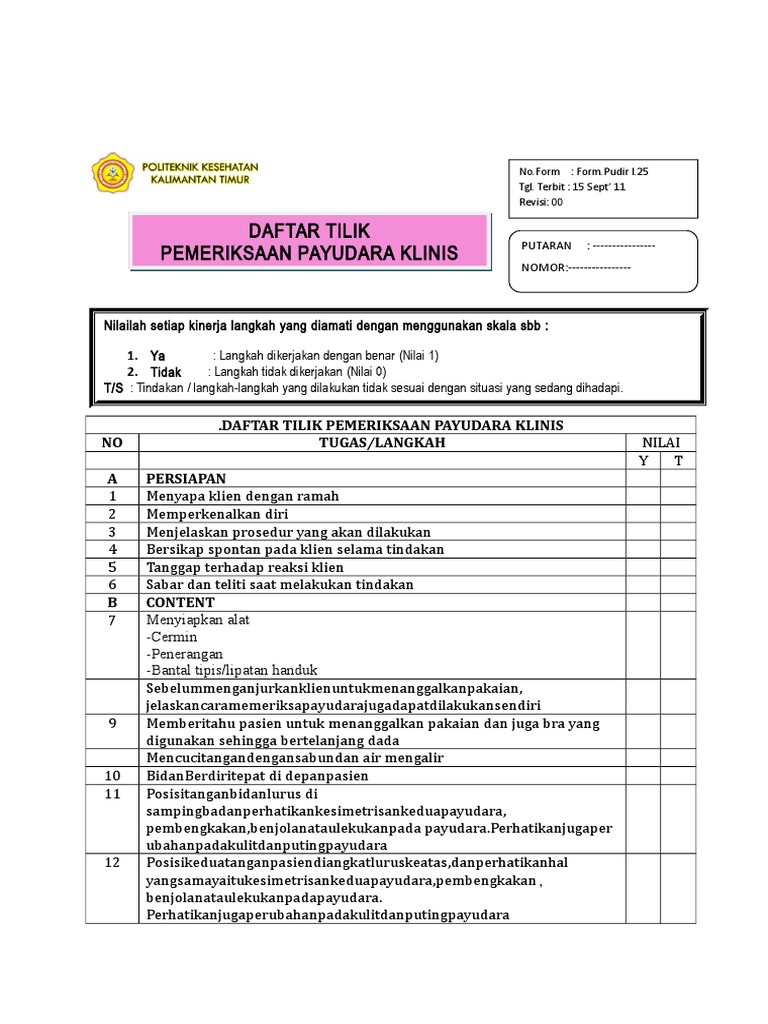 Daftar Tilik Pemeriksaan Sadarnis | PDF
