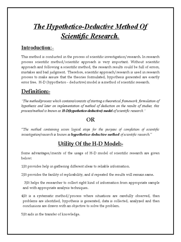 The Hypothetico-Deductive Method of Scientific Research.: Introduction ...