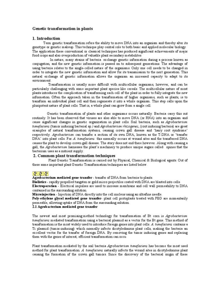 Genetic Transformation in Plants | PDF | Transformation (Genetics ...