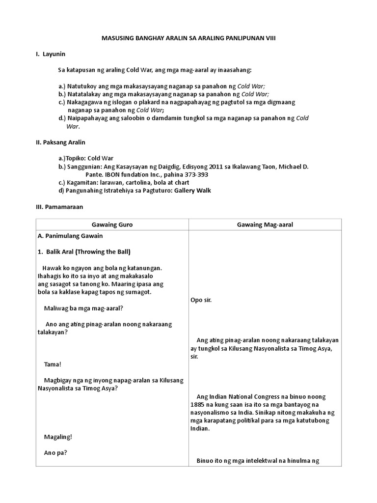 Lesson Plan in Cold War (Gallery Walk) | PDF
