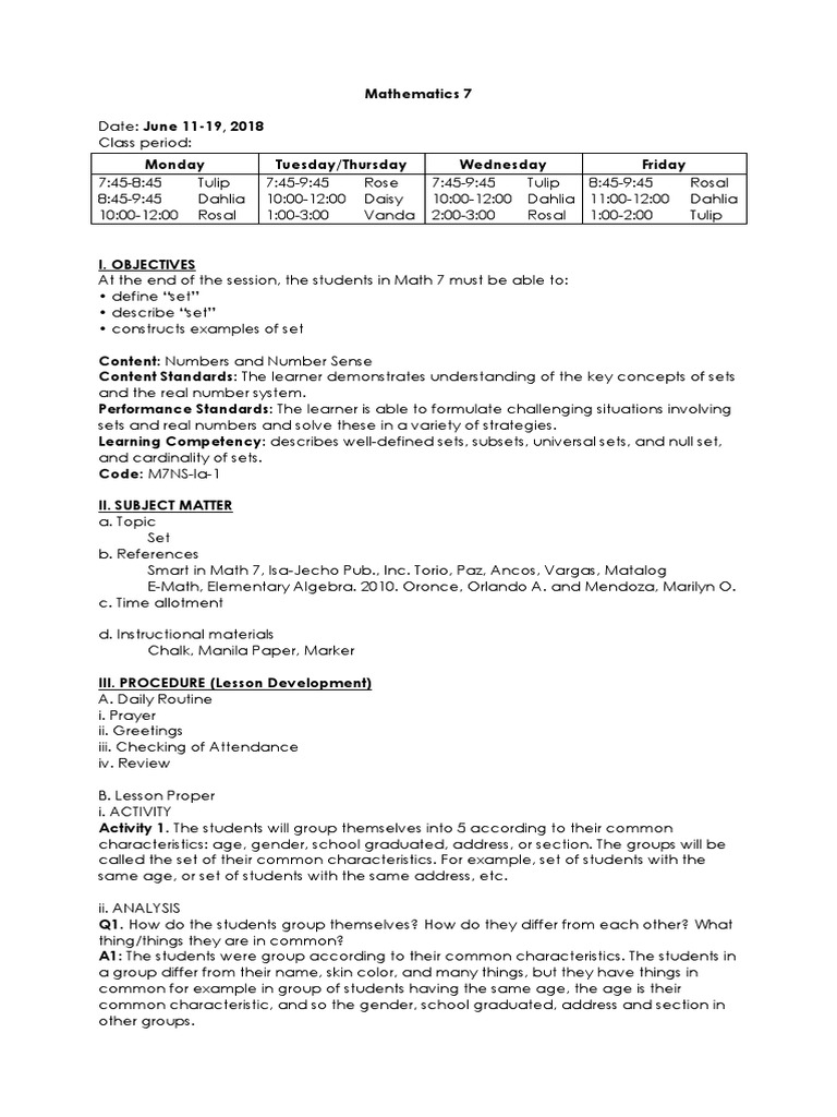 1 Set - Definition | PDF | Teaching Mathematics | Cognition