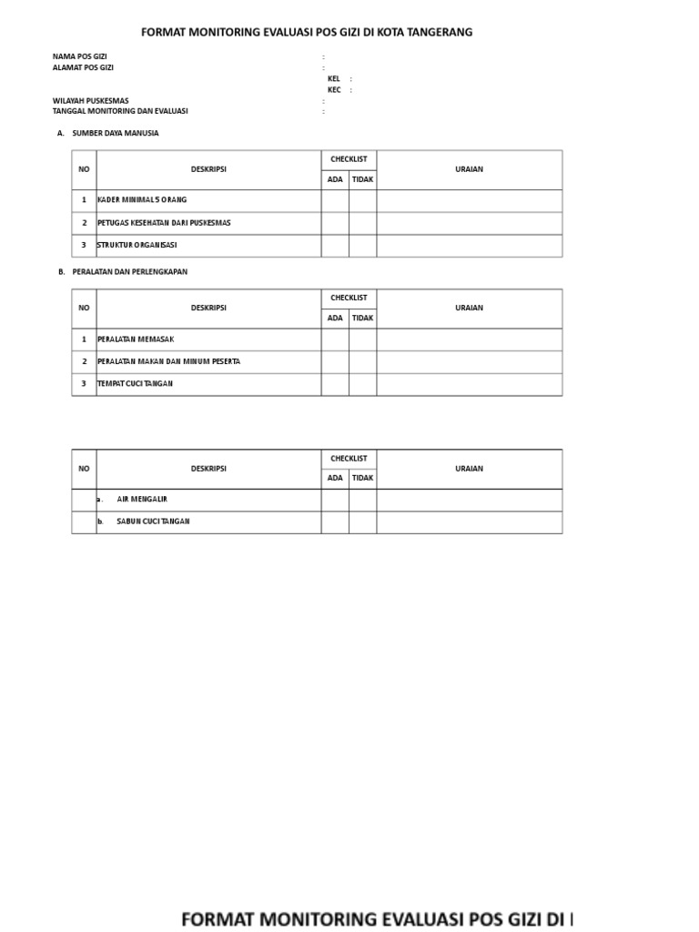 Format Monev Pos Gizi Tangerang | PDF