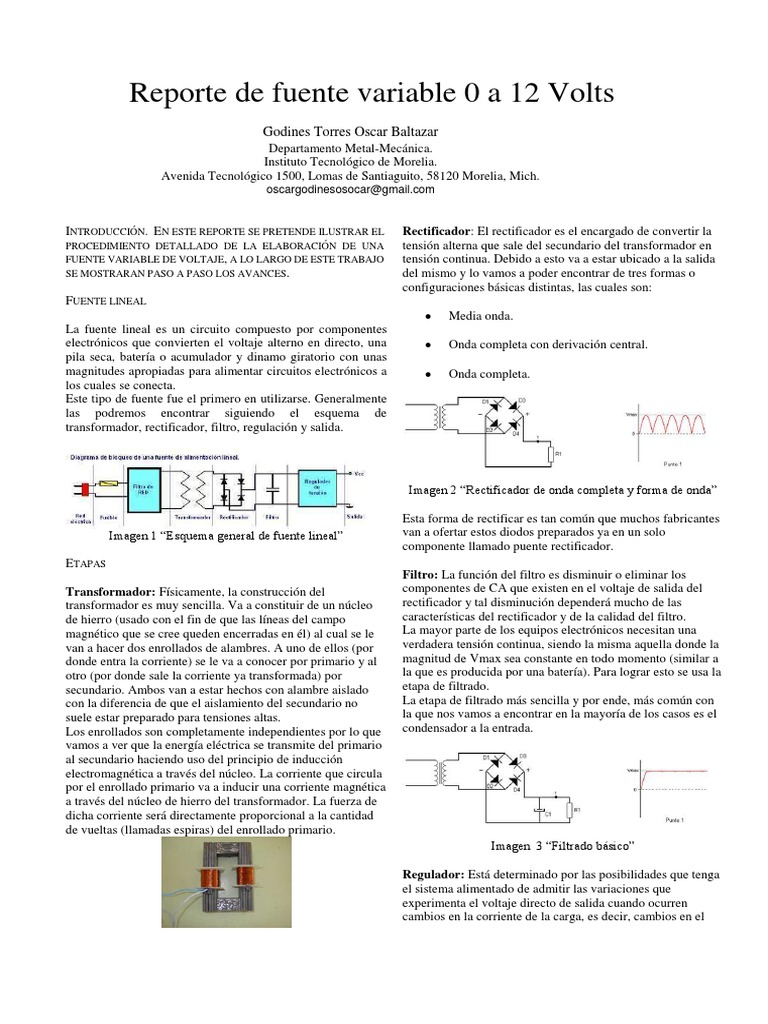 Fuente Variable 0 A 12 Volts | PDF | Rectificador | Corriente eléctrica