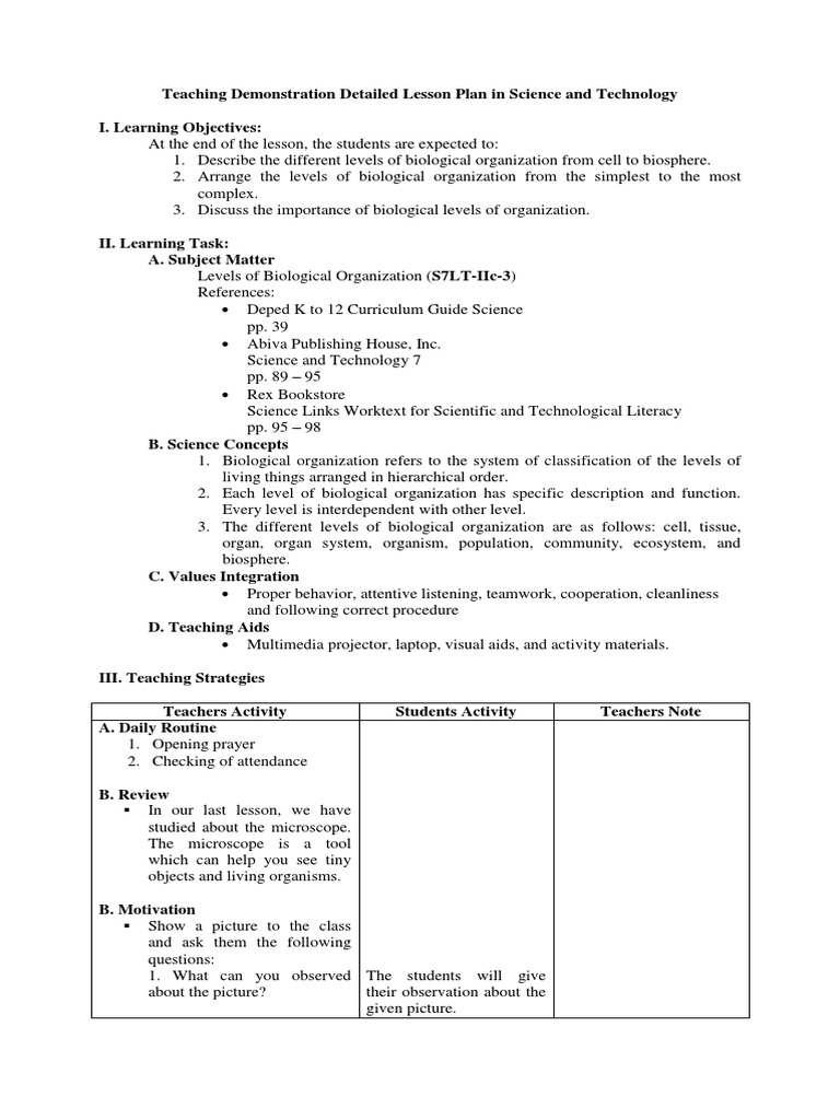 Teaching Demonstration Detailed Lesson Plan in Science and Technology ...