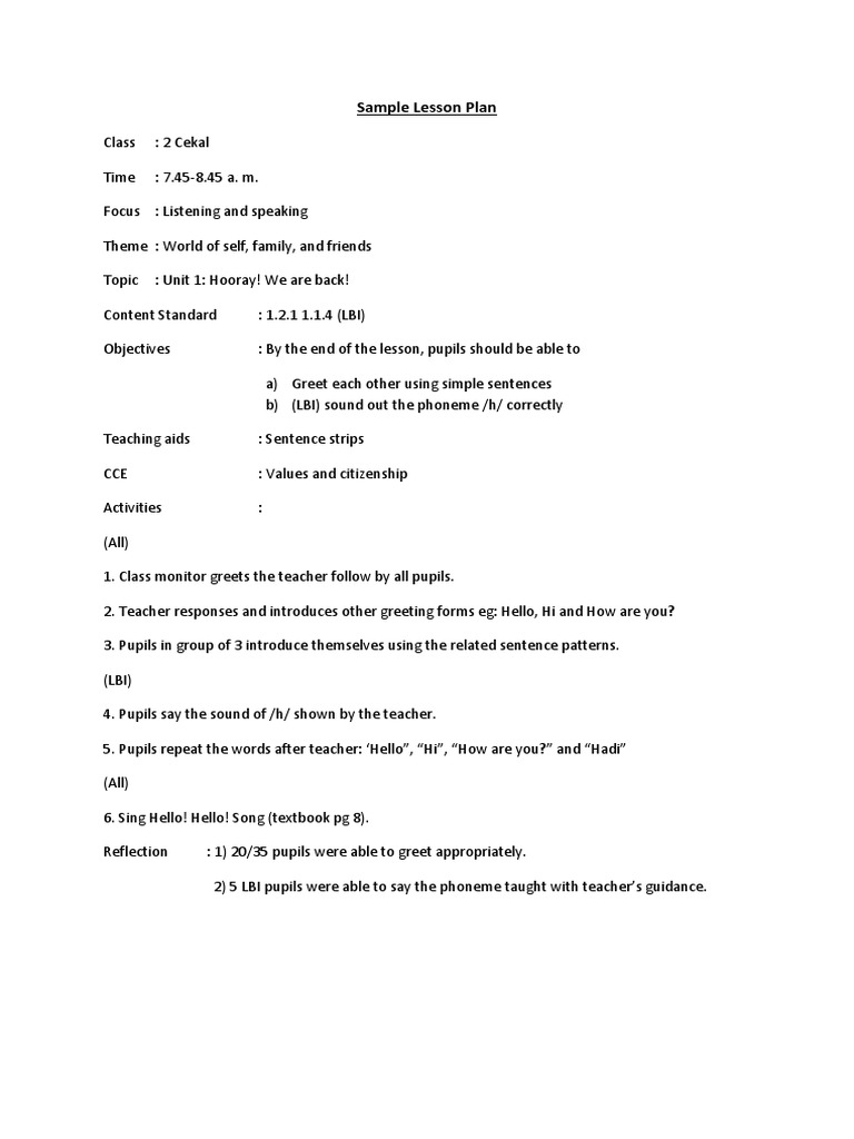 Sample Lesson Plan | PDF | Lesson Plan | Teachers