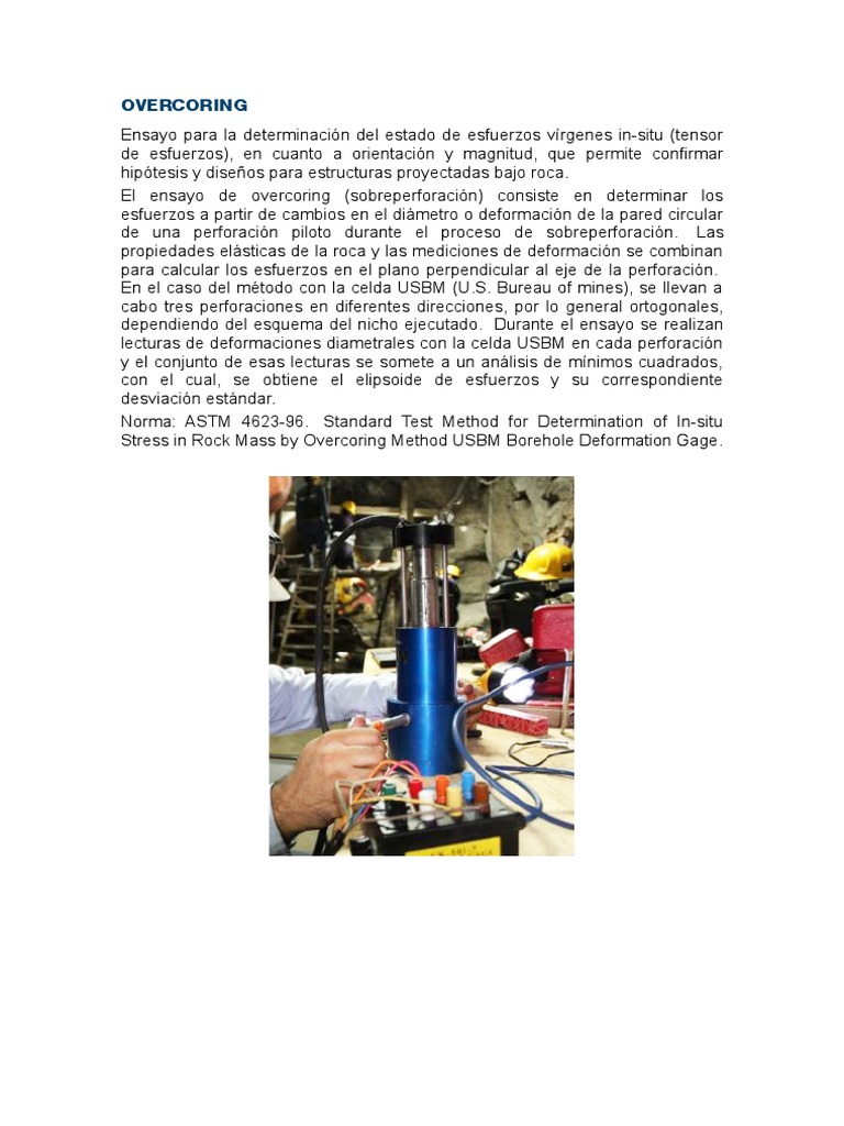 Ensayo Overcoring: Esfuerzos en Roca | PDF