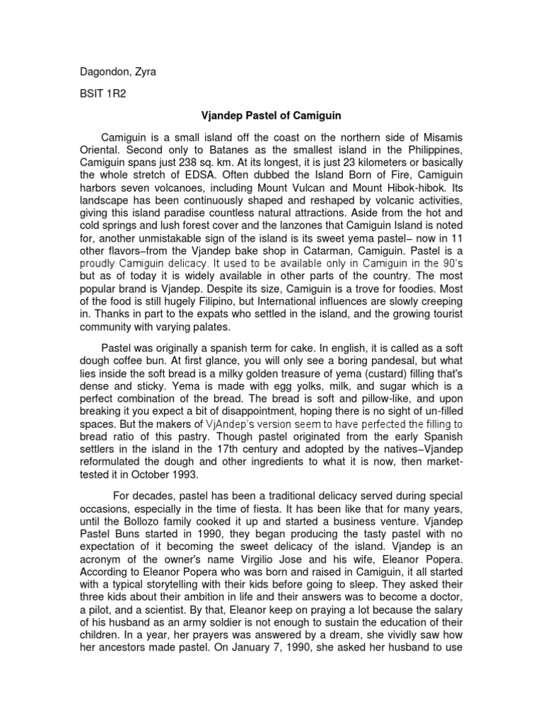 Vjandep Pastel of Camiguin | PDF | Food And Drink | Cuisine