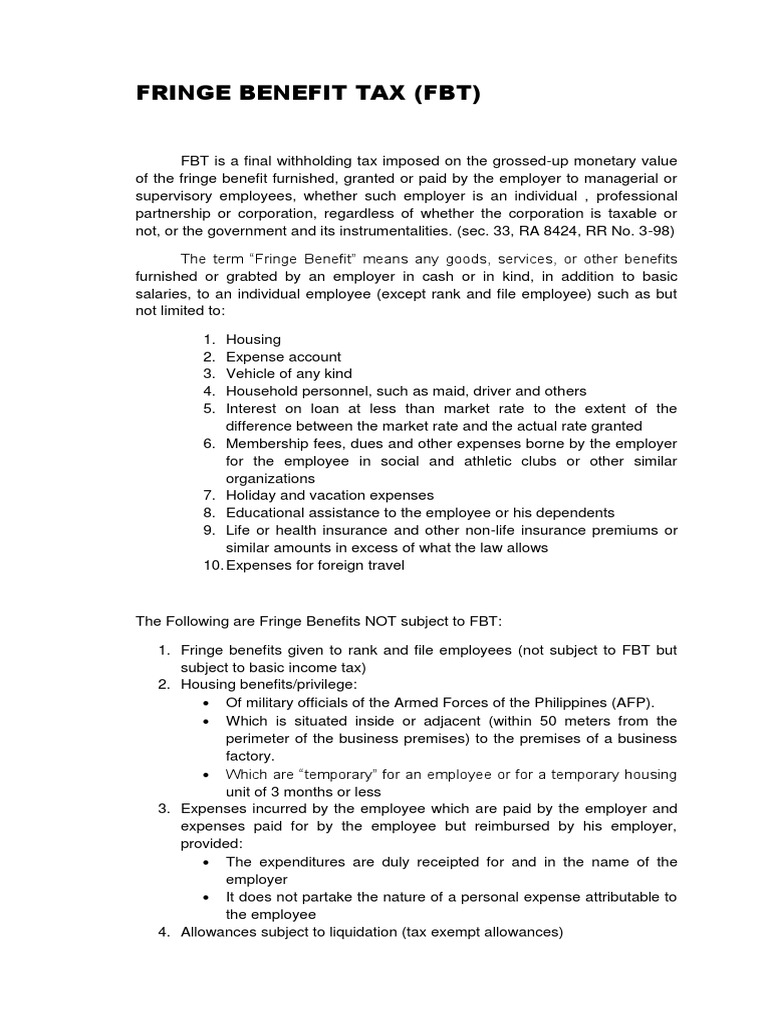 Fringe Benefit Tax | PDF | Employee Benefits | Employment