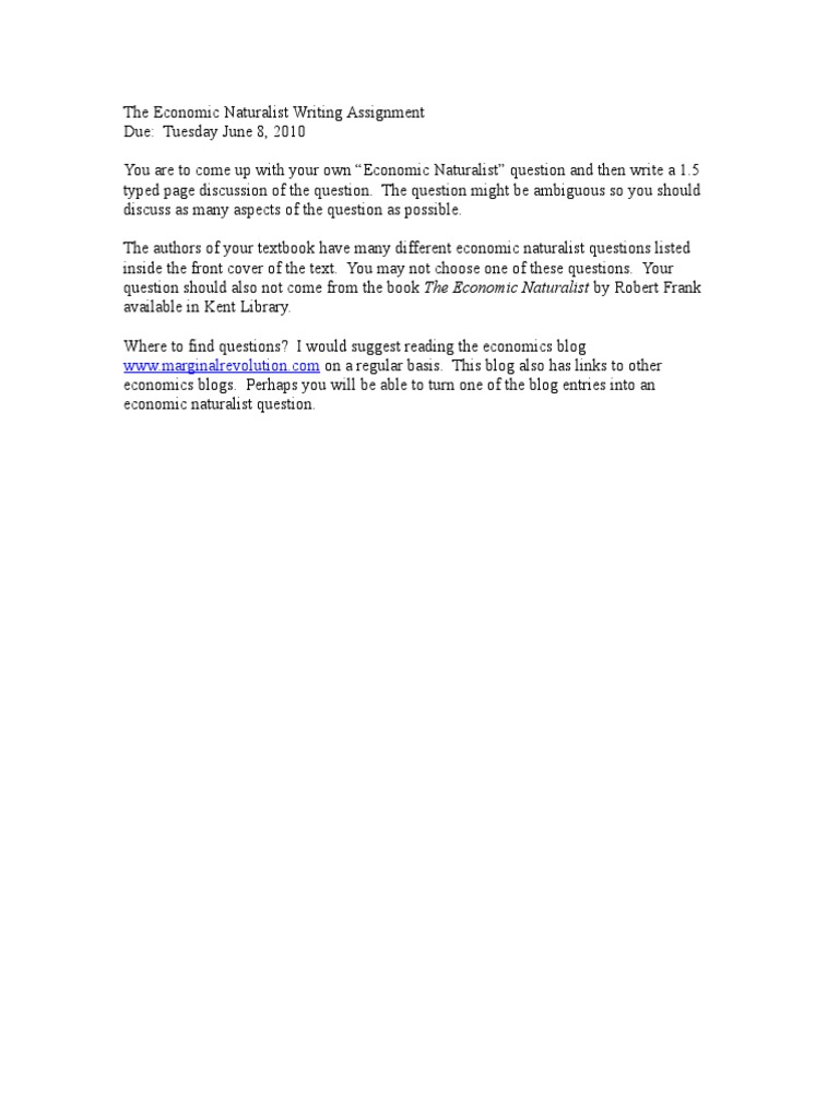 Economic Naturalist Writing Assignment | PDF
