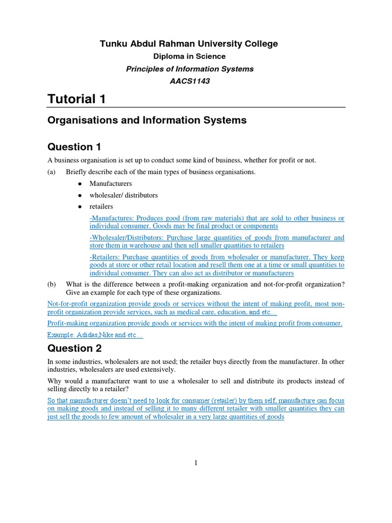 01-PIS Tutorial-Organisations and Is - Questions | PDF | Point Of Sale ...
