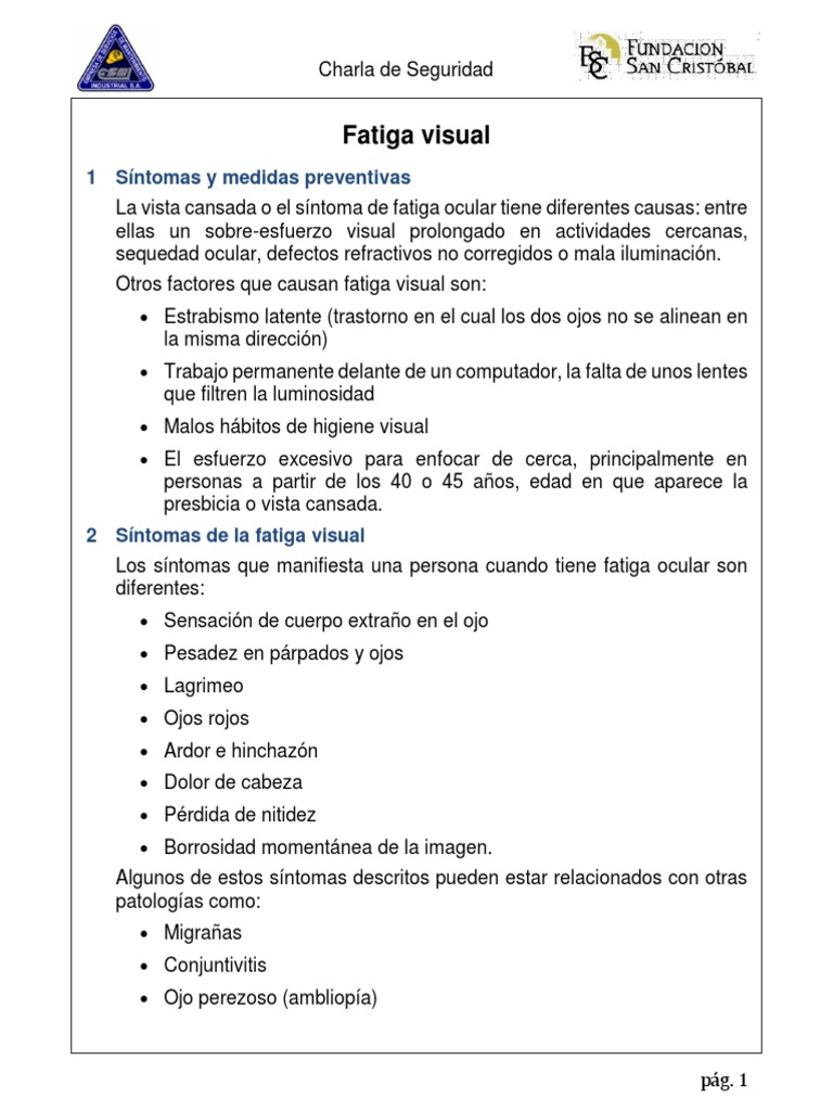 Fatiga Visual | PDF | Ojo humano | Sistema nervioso