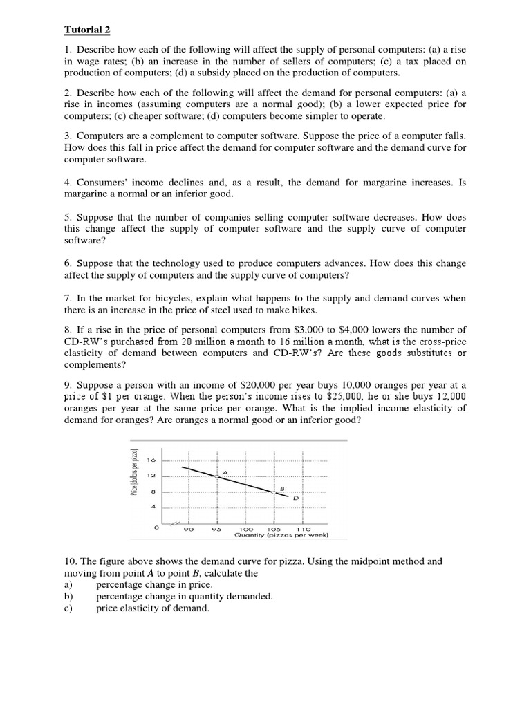 Microeconomics Tutorial 2 Pdf Supply And Demand Price Elasticity