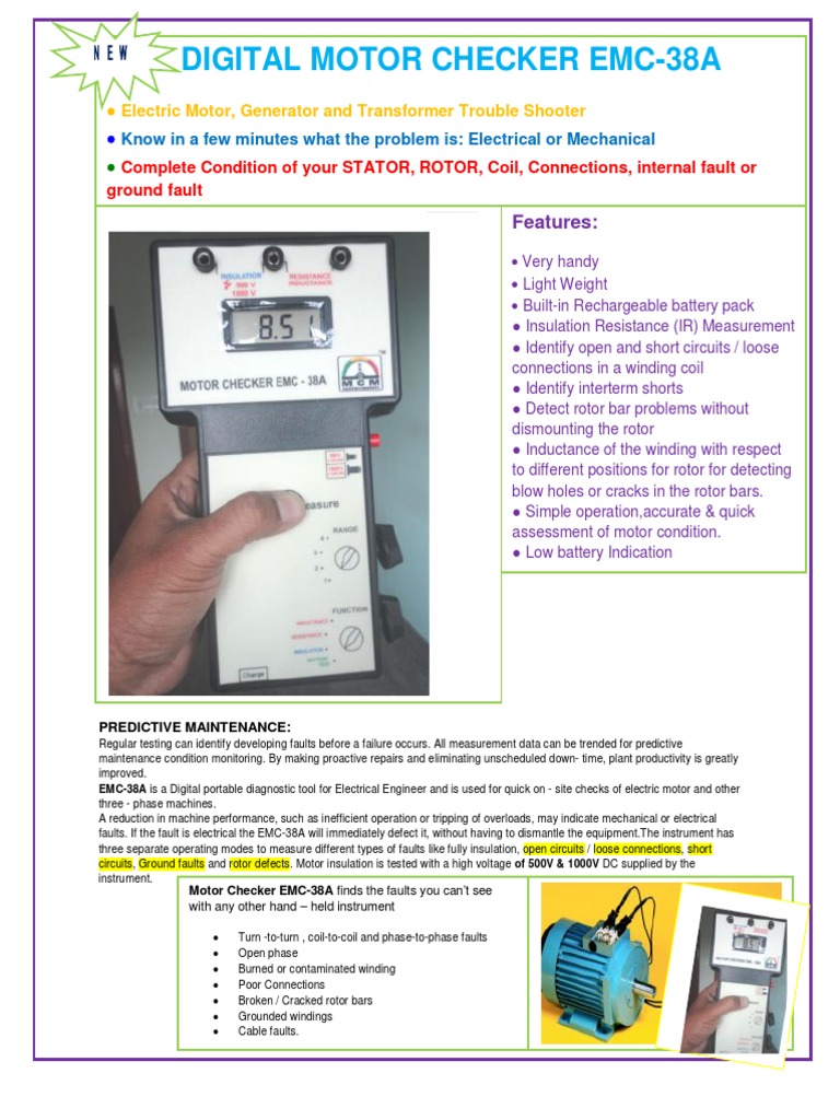 EMC-38A Digital Motor Checker | PDF | Electric Motor | Electric Power