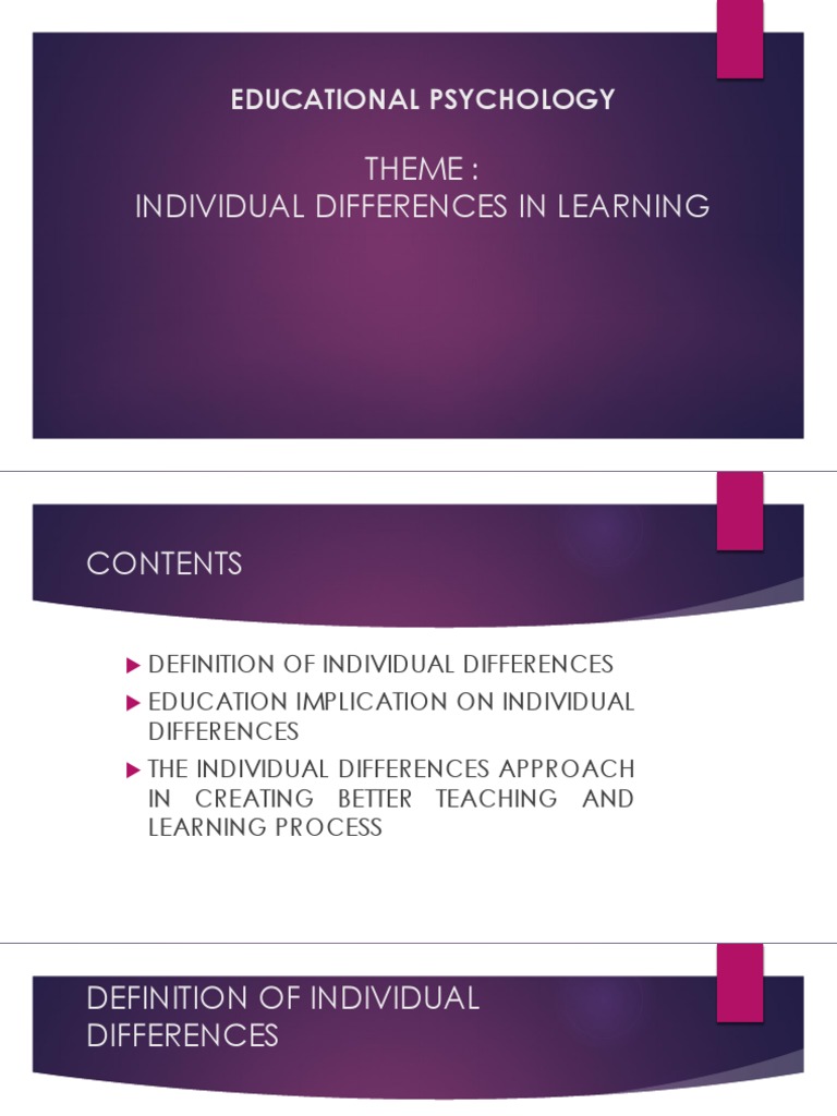 Educational Psychology - Individual Differences Slide | PDF | Learning ...