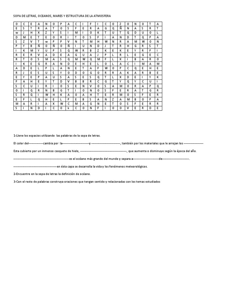 Sopa de Letras Mares Oceanos y Estructura de La Atmosfera | PDF ...