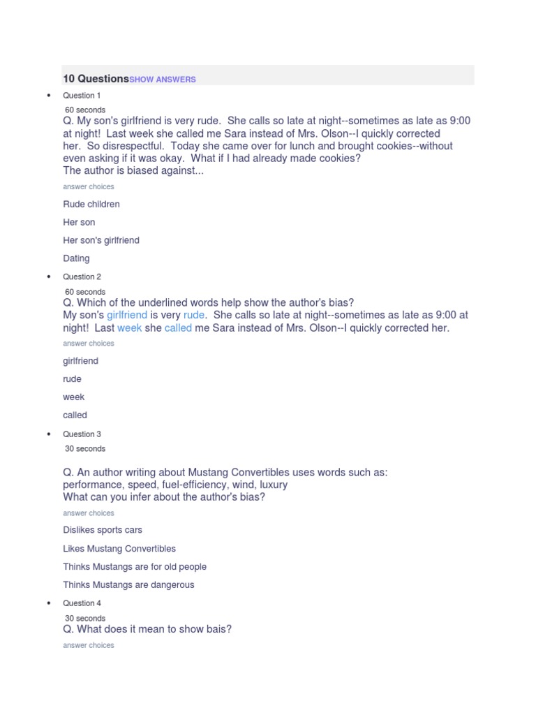 10 Questionsshow Answers | PDF | Credibility | Bias