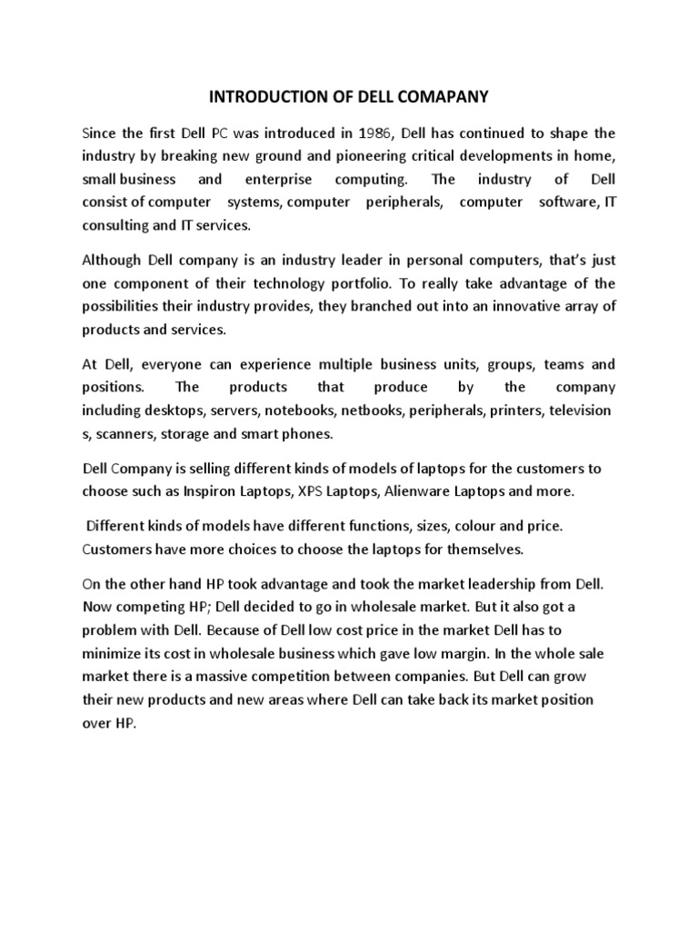 Introduction of Dell Comapany | PDF | Dell | Personal Computers