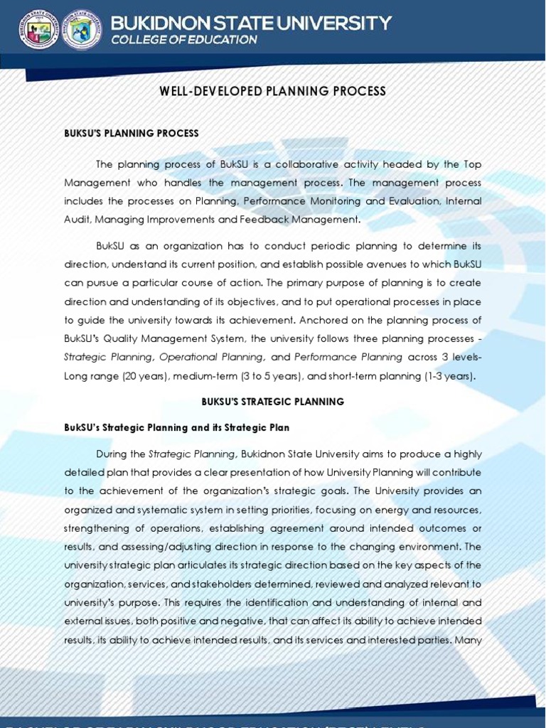 Draft - Well Developed Planning Process | PDF | Strategic Planning ...