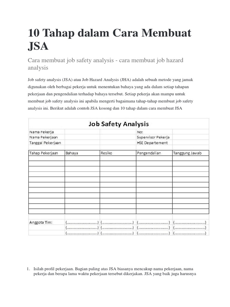 10 Langkah Membuat Job Safety Analysis | PDF