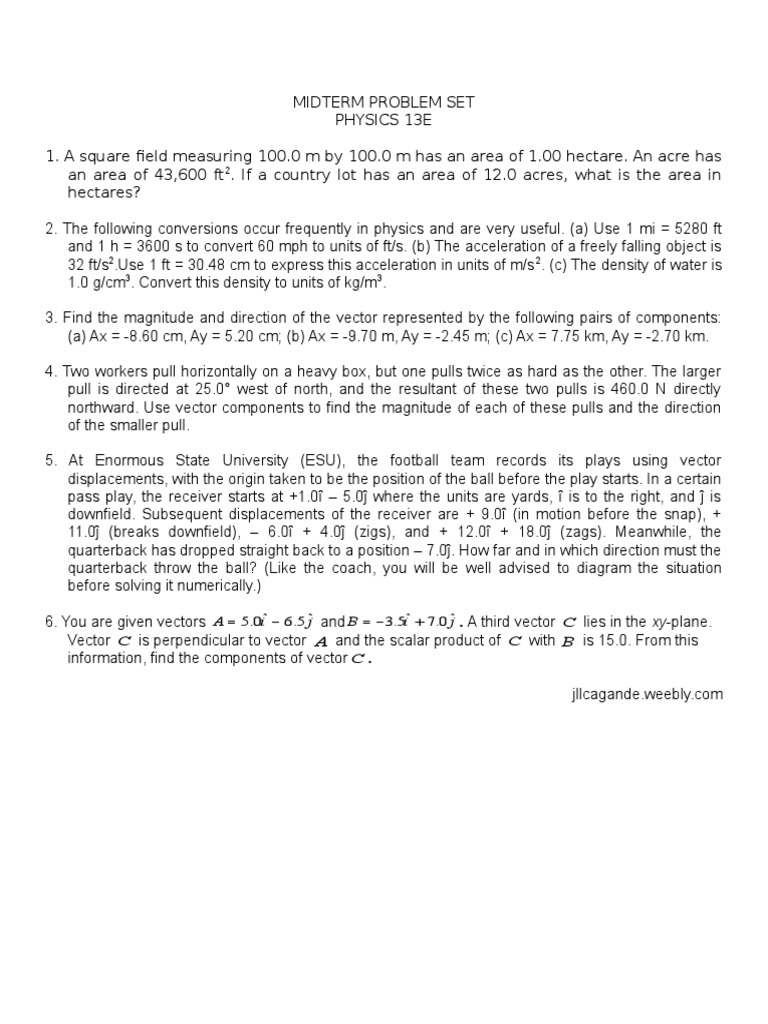 Physics Midterm Problem Set | PDF | Teaching Methods & Materials