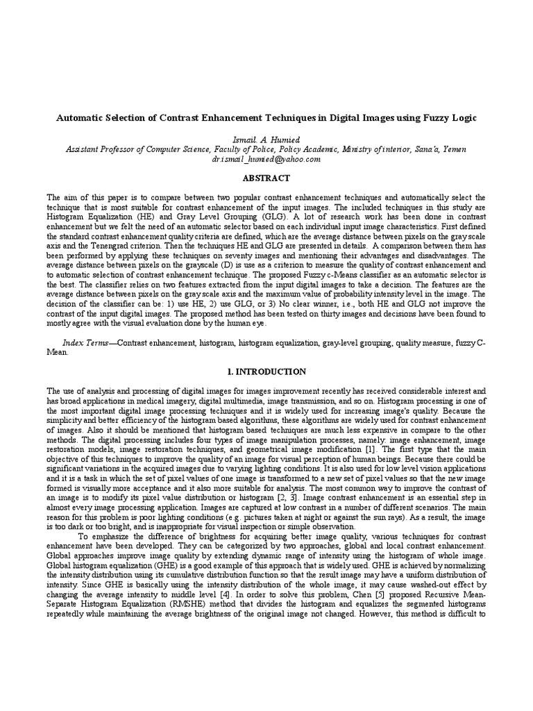 Automatic Selection of Contrast Enhancement Techniques in Digital ...