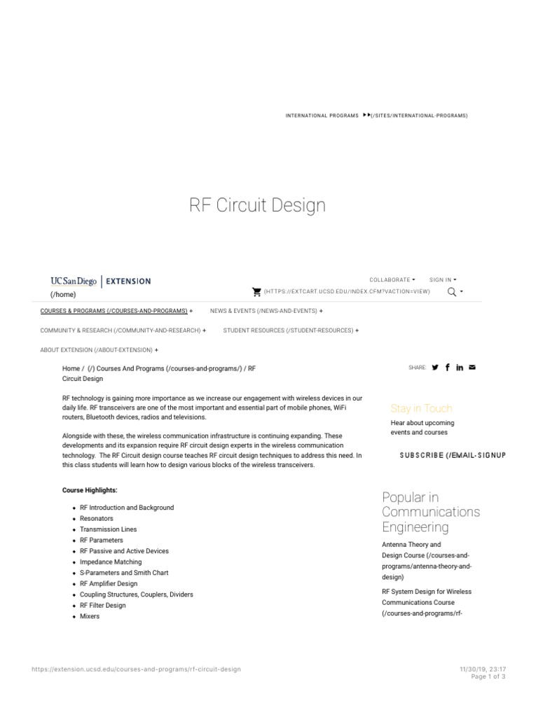 RF Circuit Design - UC San Diego Extension | PDF | Wireless | Electronics