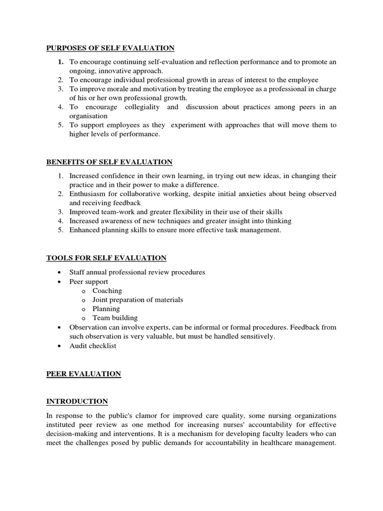 Self Evaluation Pdf Patient Hospital