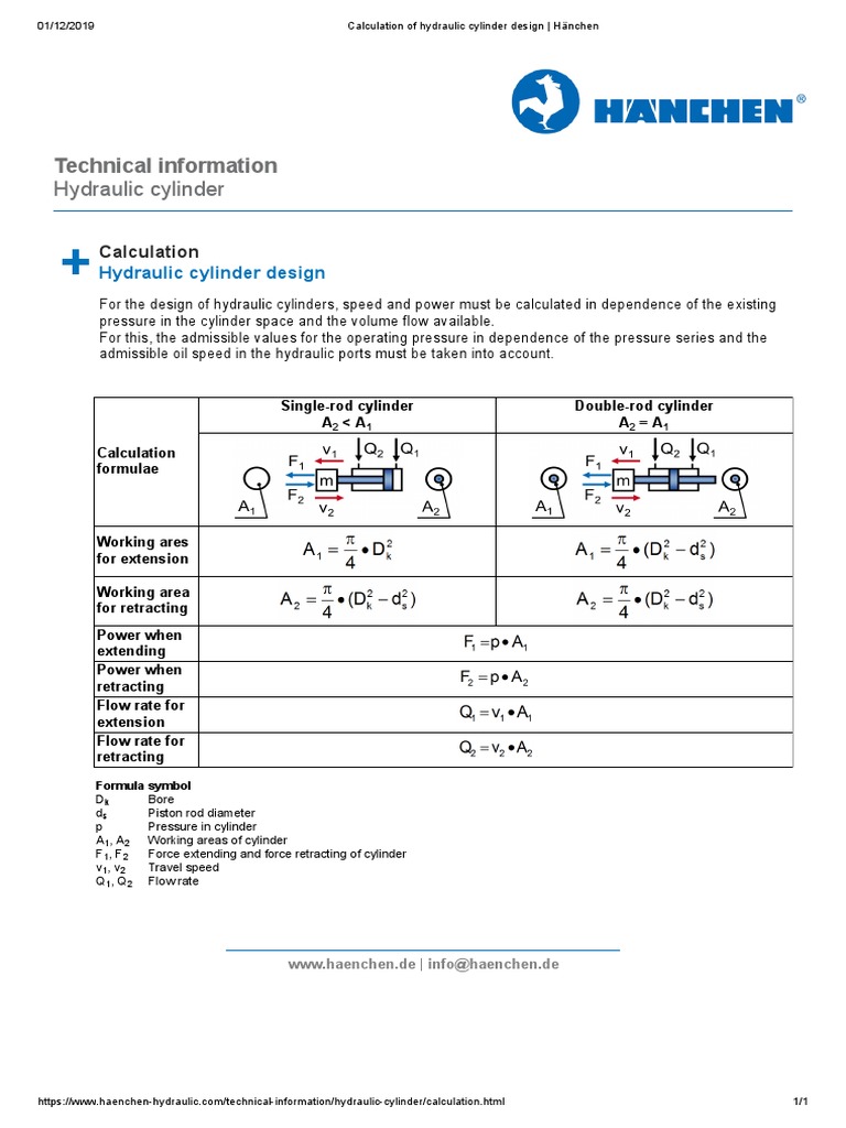 Calculation of Hydraulic Cylinder Design - Hänchen | PDF