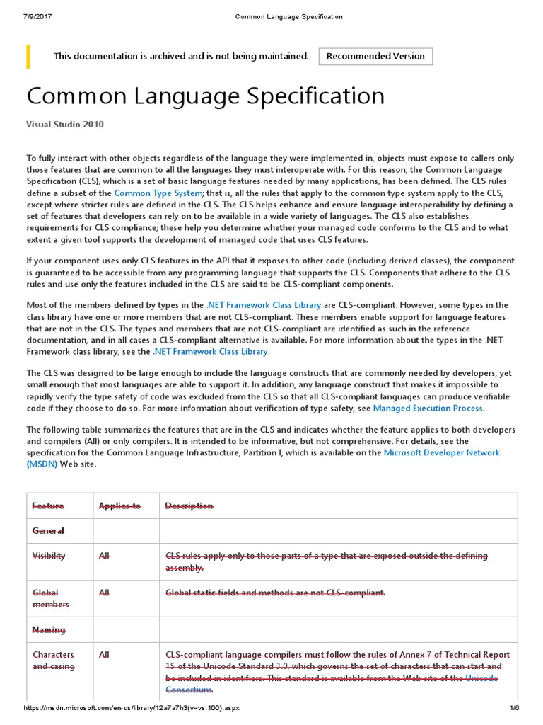 1 Common Language Specification | PDF | Programming Language | Library ...
