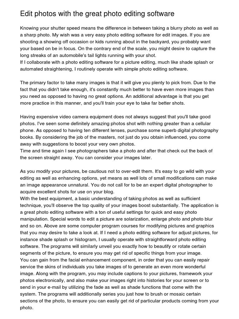 Edit Photos With The Great Photo Editing Software | PDF | Image Editing ...