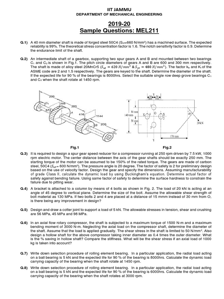 Design of Mechanical Components: Sample Questions and Solutions | PDF ...