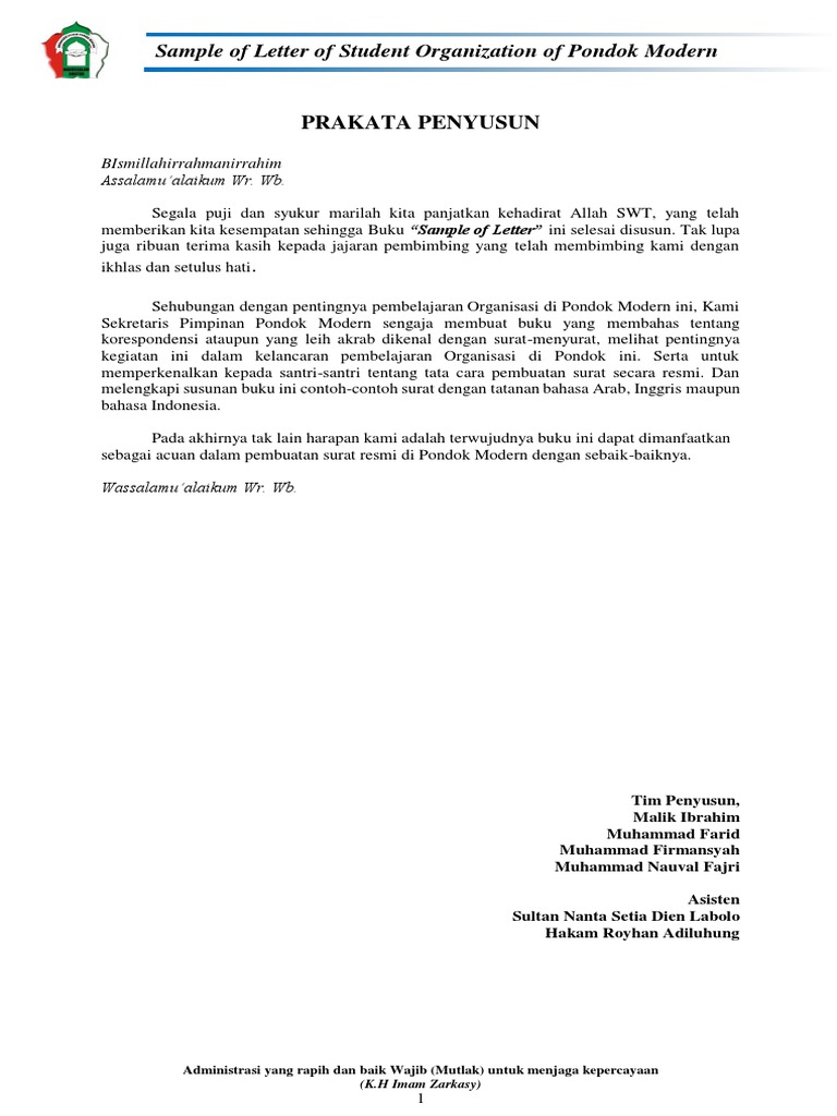 Sample of Letter Indonesia Inggris Dan Arab | PDF