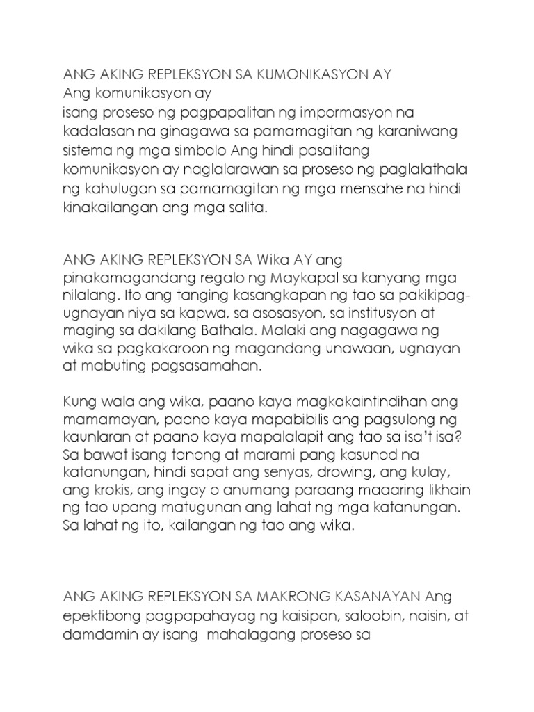 Ang Aking Repleksyon Sa Kumonikasyon Ay Ang | PDF
