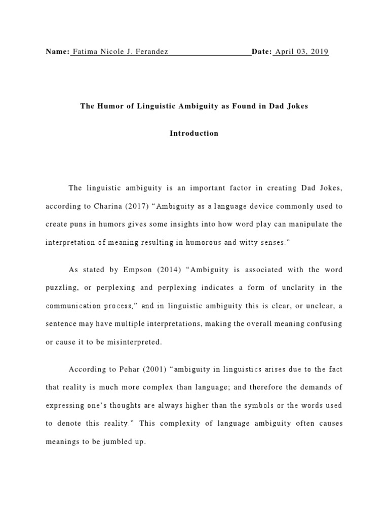 Dad Jokes in Relation To Linguistic Ambiguity | PDF | Ambiguity | Phrase