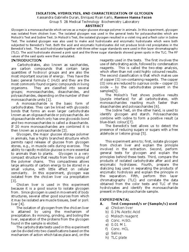 Glycogen Isolation and Hydrolysis Methods | PDF | Polysaccharide ...
