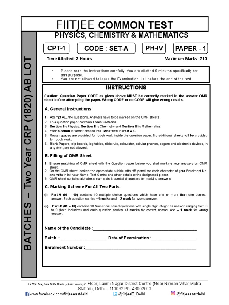Jee Advanced Sample Paper | PDF | Sphere | Magnetic Field