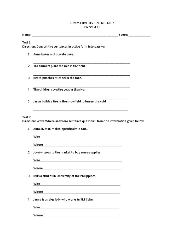 Summative Test in English 7 Week 3-4 | PDF