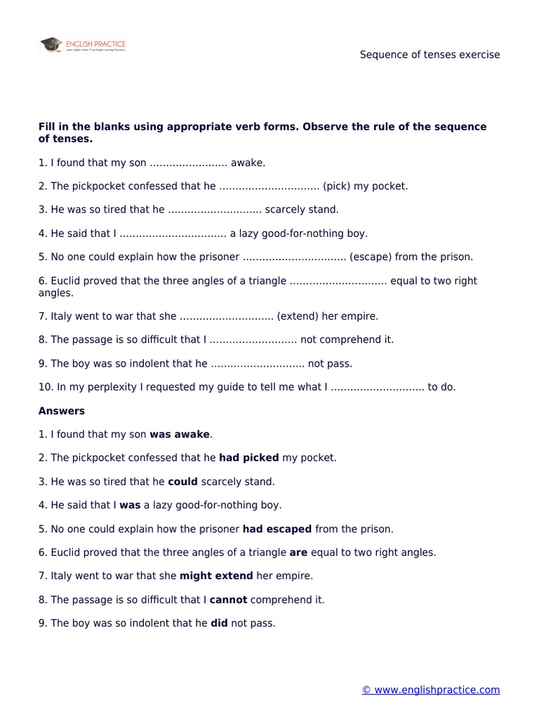 Sequence of Tenses Exercise
