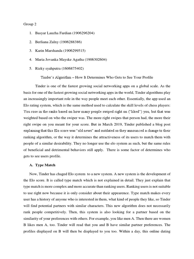 Group 2 - Tinder's Algorithm | PDF | Tinder (App) | Cyberspace