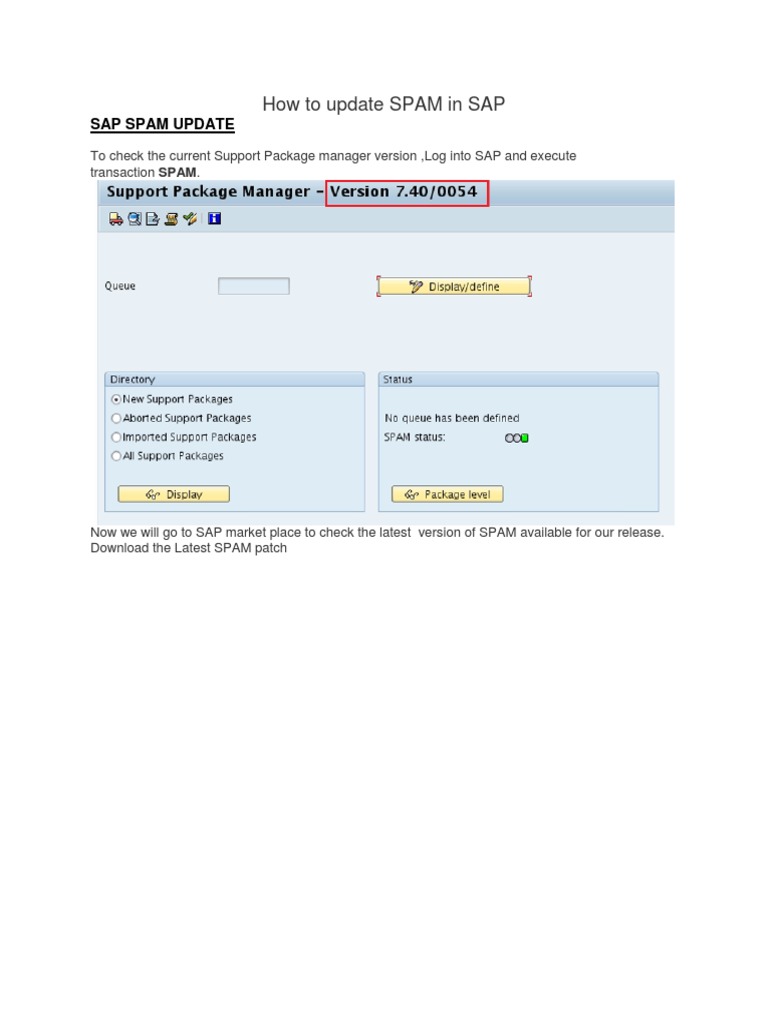 Updating SPAM in SAP: Step-by-Step Guide | PDF