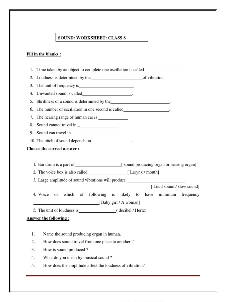 Worksheet Sound | PDF
