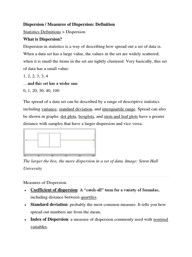 Measures of Dispersion | PDF | Statistical Dispersion | Median