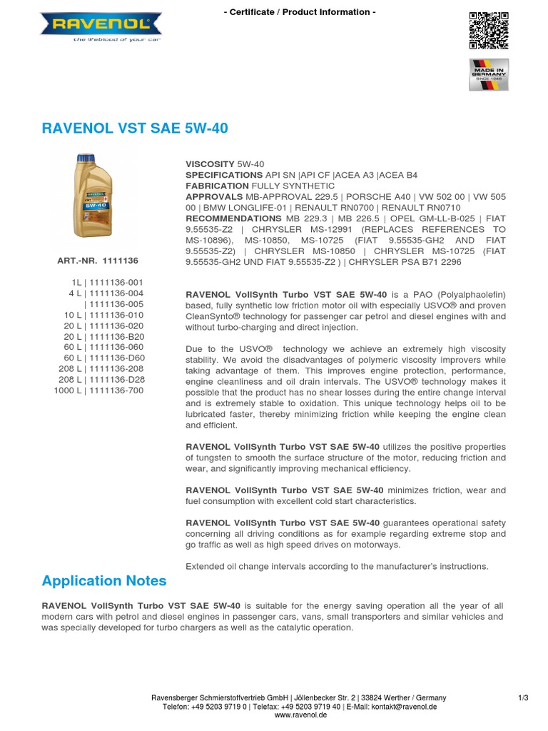 Ravenol | PDF | Motor Oil | Vehicles
