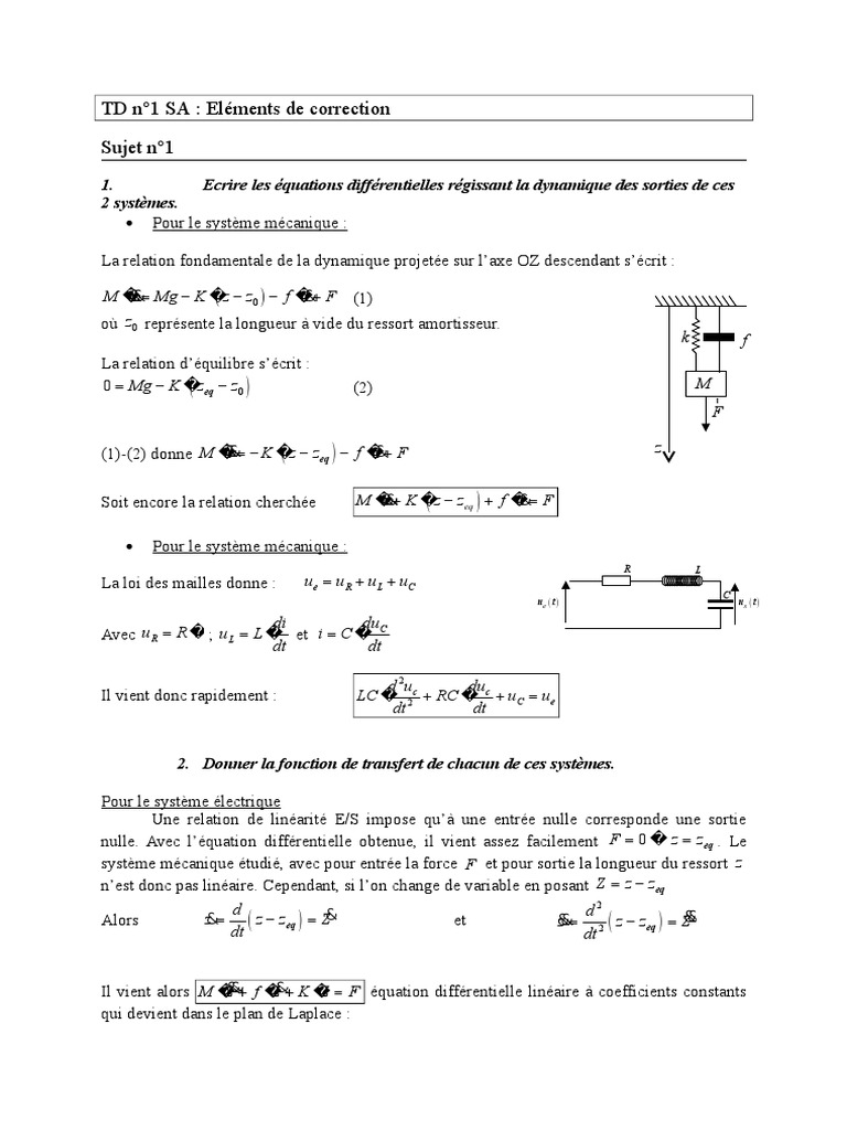 Correction TD1 Automatique | PDF | Transformation de Laplace | Analyses Correction TD1 Automatique | PDF | Transformation de Laplace | Analyses