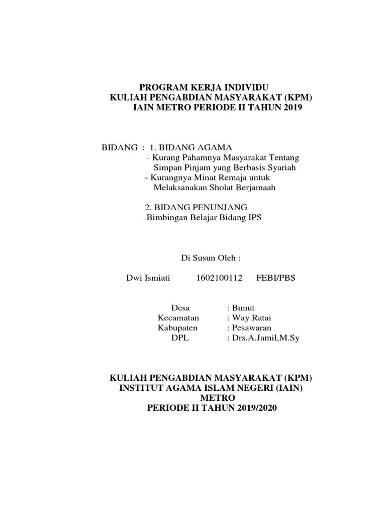 Program KPM IAIN Metro di Desa Bunut | PDF | Karier & Perkembangan ...