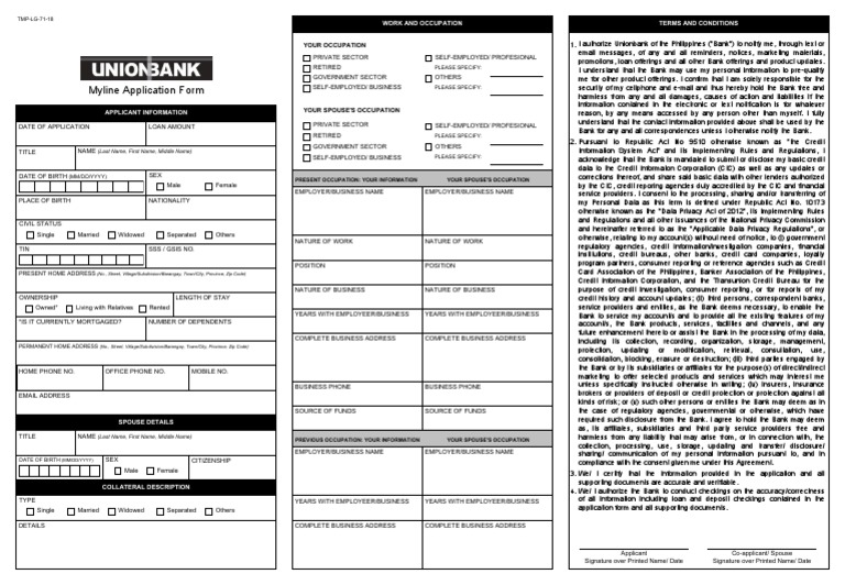 Unionbank Loan Application Form | PDF | Credit Bureau | Credit Card