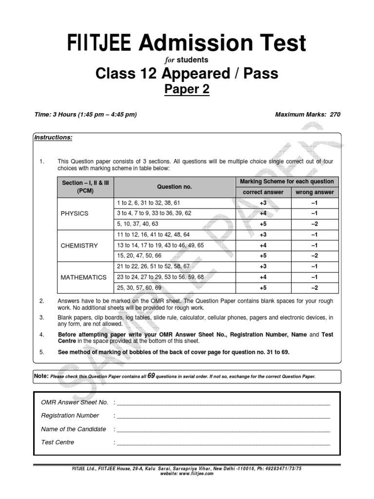 At Sample Paper 2018 19 C Xii Pass Paper 2 | PDF | Force | Resonance