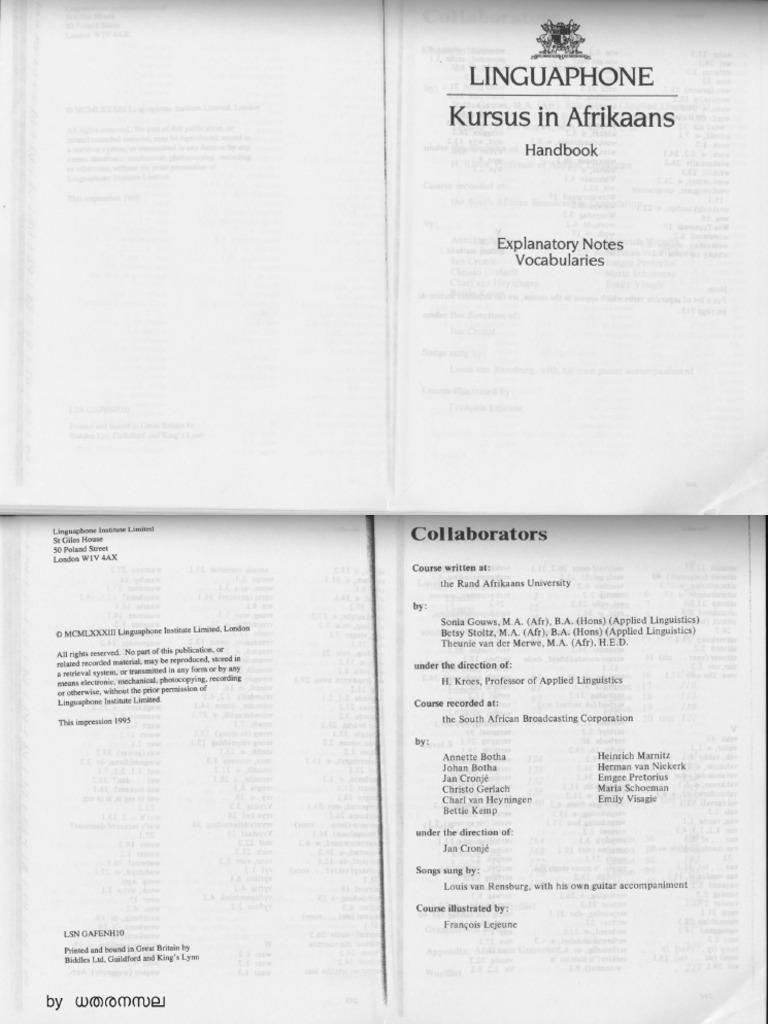 03 Linguaphone Kursus in Afrikaans. Handbook (1993) PDF | PDF